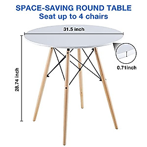 FMD 31.5 inch Small White Round Kitchen Dining Table, Mid-Century Modern Wood Leisure Coffee Side Table