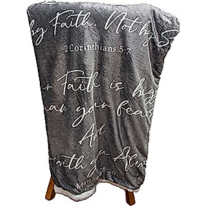 Double Creek Multi Scripture Throw Blanket Ultra Soft Sherpa Microfleece Inspirational Verses Jeremiah 29:11, Corinthians 5:7, Matthew 28:20, Comfort Blanket 50"x 60" Get Well Gift Men Women (Gray)
