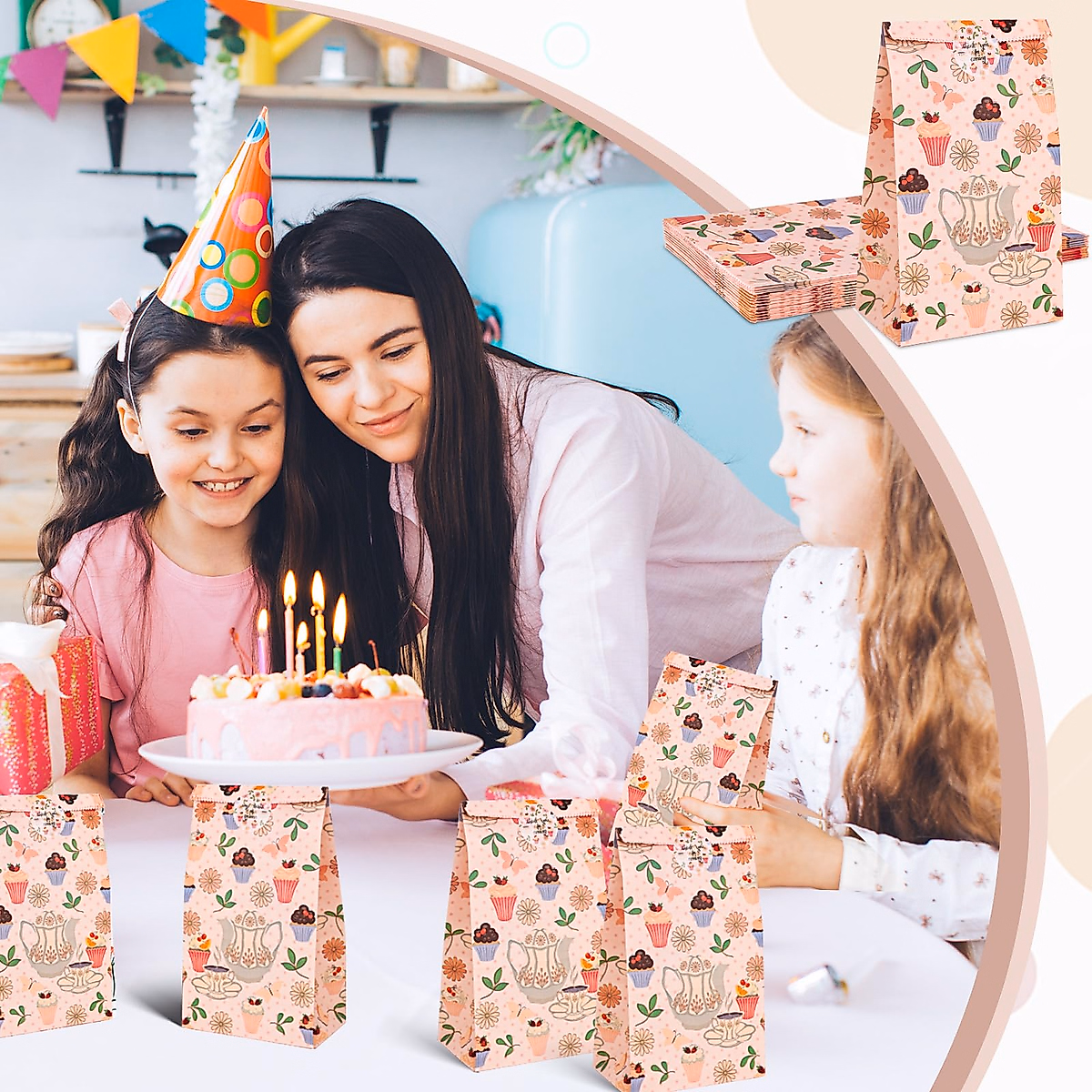 VGOODALL 24PCS Party Favors Bags, Paper Gift Bags with Stickers Goodie Bags Tea Party Bags for Kids Birthday Party 4.7" x 3.1" x 8.7"