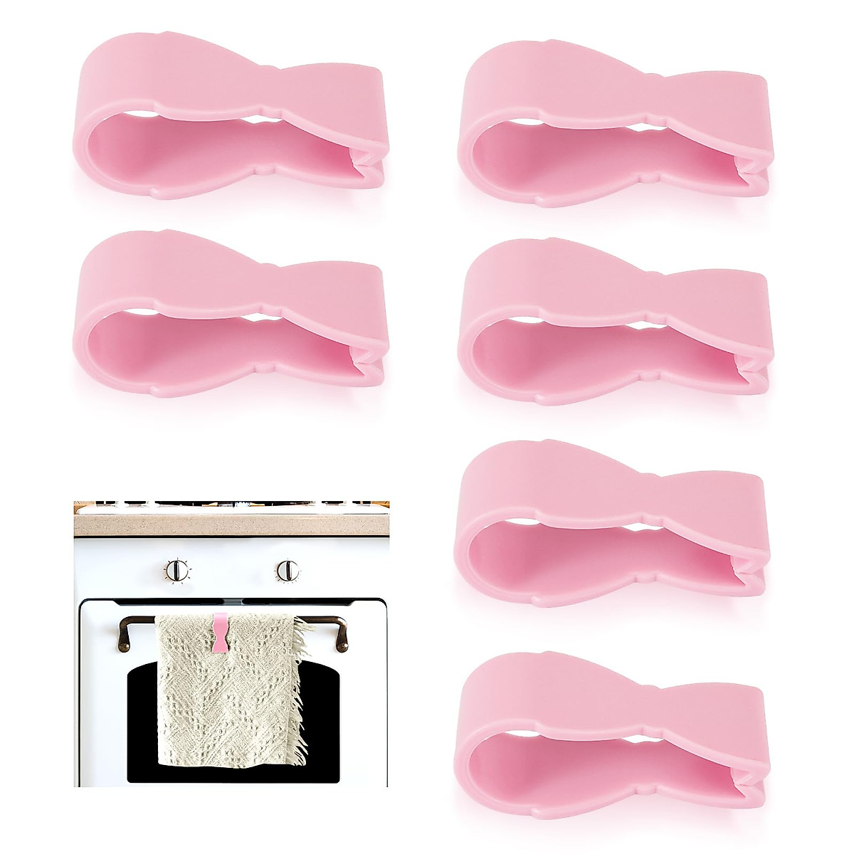 6pcs Towel Clips for Kitchen, Hang and Fix Dish Towels for Oven Stove Dishwasher Handle, Bathroom Towel Rack, Keeps Towel from Falling (Pink)