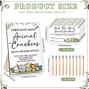 Dandat 122 Pcs Woodland Safari Baby Shower Games Guess How Many Crackers Sign 100 Guessing Cards 750ml Milk Bottle 20 Pencils for Animal Jungle Theme Baby Shower Gender Reveal Party Decor (Animal)