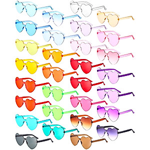 Yunsailing 30 Pcs Heart Shape Sunglasses Rimless Heart Glasses Bulk Colorful Glasses for Adults Trendy Glasses Women Eyewear (Multicolor)