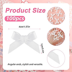 100pcs Ribbon Bows, 1.57x0.4in Mini Bows for Crafts Cute Small Ribbon Tiny Bows for Sewing Gift Wrapping Wedding Party Favors Treat Bags Gift Box Decoration (White)