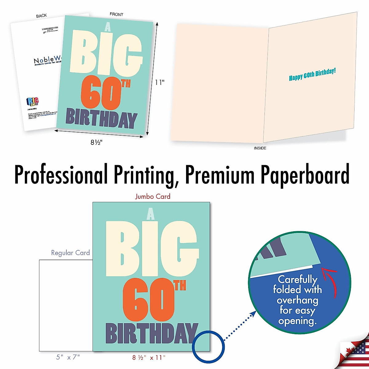 NobleWorks - Jumbo Card for 60th Birthdays (8.5 x 11 Inch) - Fun Milestone Birthday Celebration, Big Group 60 Year Old Greeting - Big 60 J9066MBG