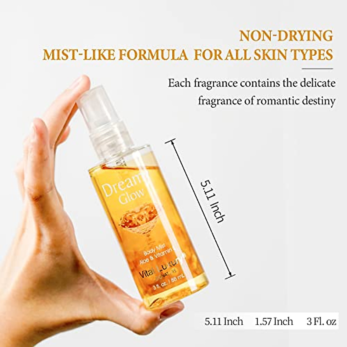 Vital Luxury Body Mist Set, Travel Size Spray Bottle, Long Lasting Perfume Gift Sets, Fragrance Mist for Men & Women, Dreamy Glow, Pack Of 2, 3 Fl Oz Each
