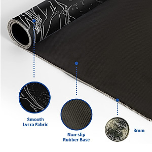 Japanese Gaming Mouse Pad Abstract Black Mouse Pad 31.5x11.8 Inch Black Sea Wave Texture Non-Slip Rubber Base Large Ocean Mousepad Stitched Edges Keyboard Mouse Mat Desk Pad for Office and Home