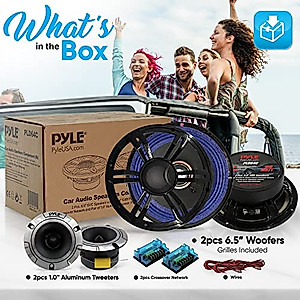 Pyle 6.5" Component Speakers for Car Audio - 2 Pair Kit Includes Pair of Crossover Networks and 1'' Aluminum Tweeters, Paper Cone with Cloth Edge - PLD64C