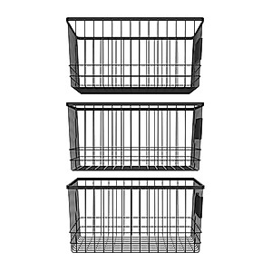 Oceanstar Metal Wire Organizer Bin Basket with Card Holder, Set of 3, Black, WBH1903