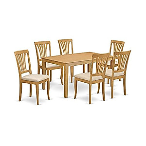 East West Furniture Capri 7 Piece Kitchen Table & Chairs Set Consist of a Rectangle Table and 6 Linen Fabric Dining Room Chairs, 36x60 Inch, Oak