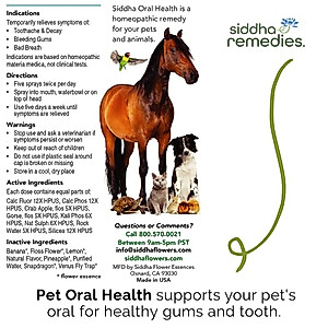 Siddha Remedies Oral Health for Pets | Cat Dog Oral Care for Toothache Decay | Breath Spray for Bad Breath, Healthy Gums Dogs Tooth Care | 100% Natural Homeopathic Remedy Cell Salts Flower Essences