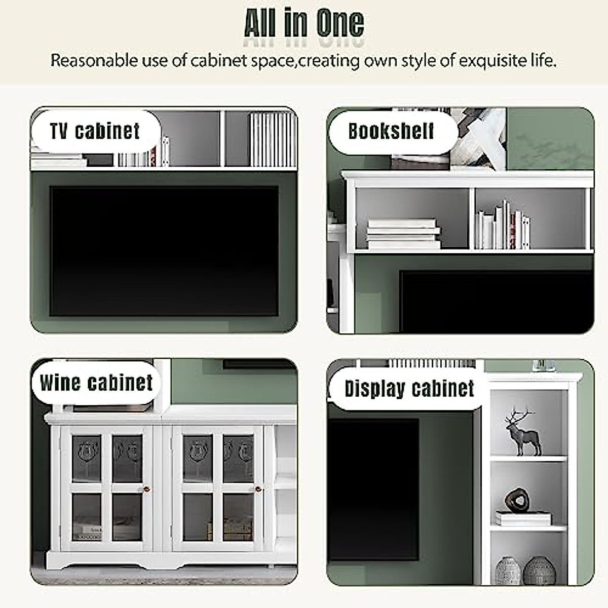 Merax Minimalism Style Entertainment Wall Unit with Bridge, Multifunctional TV Stand with Tempered Glass Door Modern Console Table for Televisions Up to 70”, 104.3 inch Length, White