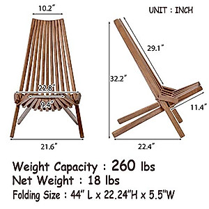 Daxue Folding Garden Chairs Solid Wood Outside Foldable Low Profile Acacia Wood Lounge Chair for Indoor Outdoor Handcrafted Patio Seating No Assembly Required Beach Yard Balcony Furniture