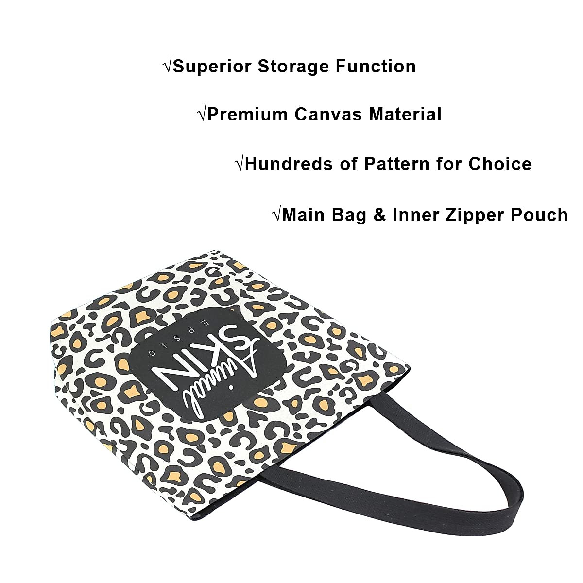 ALAZA Leopard Print Animal Skin Large Canvas Tote Bag Shopping Shoulder Handbag with Small Zippered Pocket