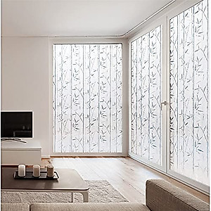 Window Privacy Film Bamboo Patten Frosted Glass Films, Self-Adhesive Static Cling Window Stickers, Anti-UV, Heat Insulation for Living Room Kitchen Patio Doors (17.5 x78.7Inch)