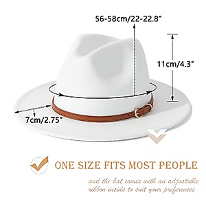 Lisianthus Women White Fedora Wide Brim Panama Hats with Color Belt Buckle (A Brown)