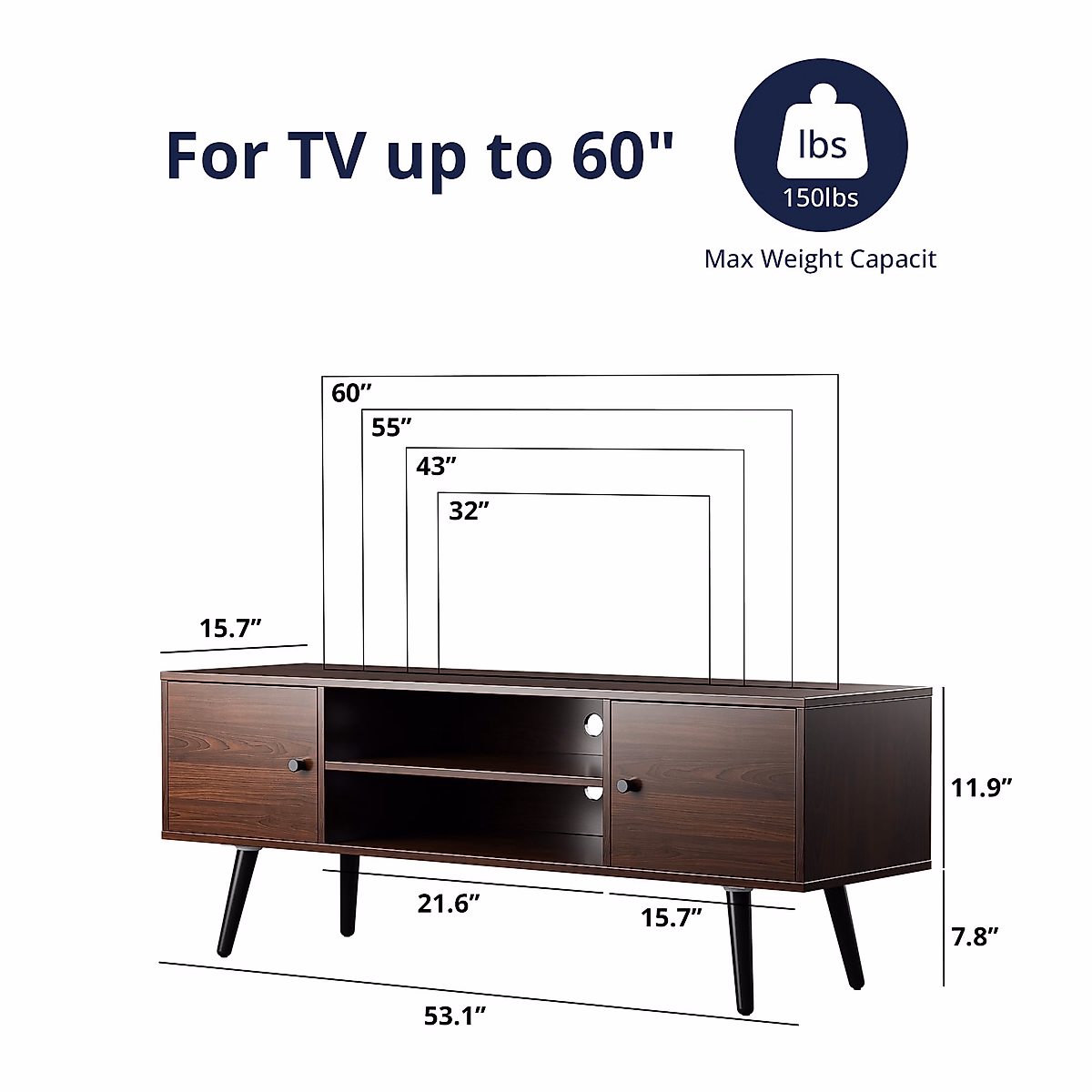 Cozy Castle Mid Century Modern TV Stand for 55 60 inch TV Entertainment Center with Storage Media TV Console Table for Living Room Bedroom and Office