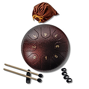 8 Note 6 Inch Beginner Steel Tongue Percussion Drum Set with Mallets, Finger Picks, Music Book and Travel Case by Trademark Innovations