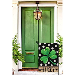 St Patrick's Day Lucky Shamrock Garden Flag for Outdoor,Shamrock with White Dots Small Yard Flag,Spring Saint Patrick Decors for Outside Holiday 12x18 Double Sided