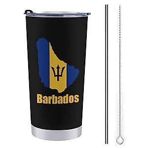 Barbados Flag Map 20 Oz Travel Coffee Mug with Lid Tumbler Drinking with Straw Brush Water Car Cup