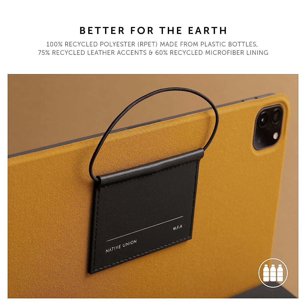 Native Union W.F.A iPad Folio – Foldable Stand and Cover Made of Recycled Materials Compatible with iPad Air 13" M2, iPad Pro 12.9" with Easy Magnetic Attachment and Button and String Design (Kraft)