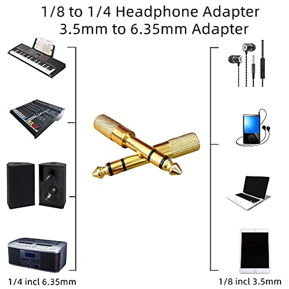 Sam&Johnny Stereo Audio Jack Adapter 6.35mm (1/4 inch) Male to 3.5mm (1/8 inch) Female TRS Audio Adapter for Aux Adapter, Guitar, Headphones, Amplifier(5-Pack)