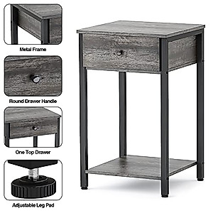 Ecoprsio Nightstand Modern End Table Side Table with Drawer and Storage Shelf Wood Night Stand Bedside Table for Bedroom, Living Room, Sofa Couch, Hall, Easy Assembly, Grey