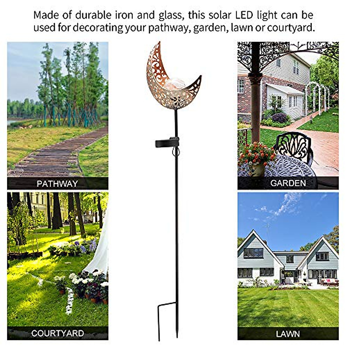 Solar Lights Garden, Outdoor Crackle Glass Globe Stake Lights, Garden Decor Solar Moon Lantern Decor Waterproof for Walkway Backyard Patio Lawn