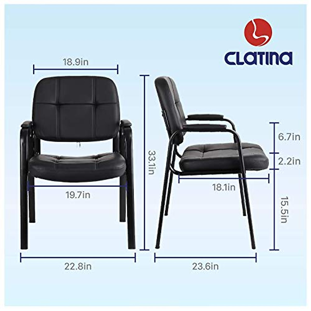 CLATINA Waiting Room Guest Chair with Bonded Leather Padded Arm Rest for Office Reception and Conference Desk Black 4 Pack