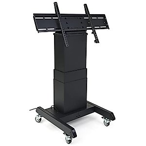 Displays2go Motorized Rolling TV Stand, 4 Wheels, Remote Controlled, Fully Adjustable - Black (DGMLTSBK)