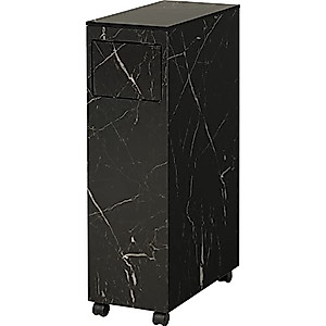 萩原(Hagihara) Hagiwara MUD-6953MBK Trash Can, Slim, 1.5 gal (45 L), with Casters, Width 7.9 x Depth 15.7 x Height 27.0 inches (20 x 40 x 68.5 cm), Vertical Type, Marble Style, Black