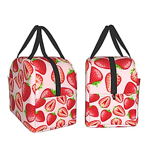 Fashion Strawberry Lunch Box Travel Bag Picnic Bags Insulated Durable Shopping Bag Back To School Reusable Waterproof Bags For Man Woman Girls Boys
