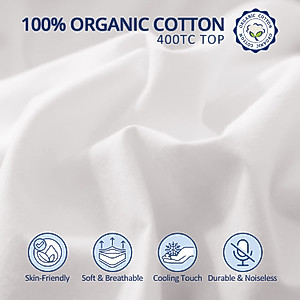 ELEMUSE Extra Thick Cooling Queen Mattress Topper, 1300 GSM Overfilled Pillow Top with Baffle Box Design, Hand Made 400TC Organic Cotton Pad Cover, Plush & Support Snow Down Alternative, Hotel Quality
