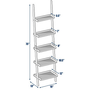 Tangkula Ladder Shelf, 5-Tier Multifunctional Modern Wood Plant Flower Book Display Shelf, Home Office Storage Rack Leaning Ladder Wall Shelf (Black, 2)