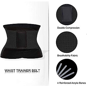 QEESMEI Waist Trainer Belt for Women - Waist Cincher Trimmer - Slimming Body Shaper Sport Girdle Belt, Small Black