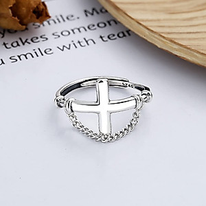 Women's S925 Sterling Silver Ring Complex Fashion Cross Stitching Chain Index Finger Ring Open Adjustable Ring