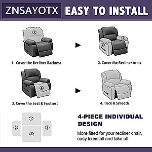 ZNSAYOTX Stretch Velvet Recliner Covers 4-Pieces, Thicker Soft Plush Recliner Chair Slipcover with Side Pockets, Washable Luxury Dog Cat Pets Proof Reclining Protector (Recliner, Dark Coffee)