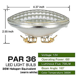 Haian Support PAR36 LED Landscape Bulb, 6W(50W Halogen Equivalent), 12V Low Voltage Tractor Light, 6W 700LM - 3000K Warm White - 12V AC/DC - 4 Pack