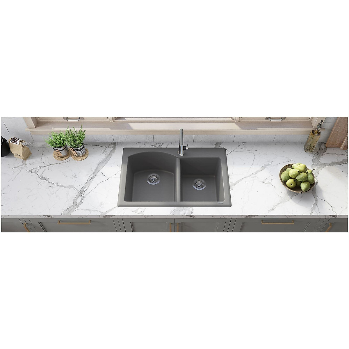 Ruvati 33 x 22 inch Drop-in Topmount Granite Composite Double Bowl Kitchen Sink - Midnight Black - RVG1344BK