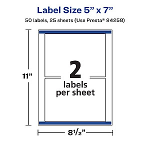 Avery Matte White Rectangle Labels with Sure Feed, 5" x 7", 50 Matte White Printable Labels