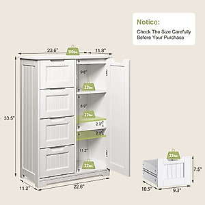 Gizoon 33" Small Kitchen Pantry Storage Cabinet with Door and Shelves, Pantry Cabinet Storage Cupboard, Freestanding Wooden Dresser with 4 Drawers for Bathroom and Dining Room, White