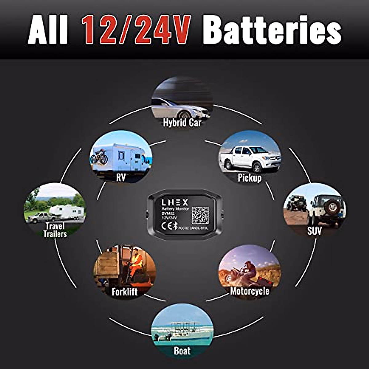 LNEX Bluetooth Battery Monitor，Wireless 12V 24V Automotive Battery Load Tester with Charging & Cranking Test & Alarm for Solar Power Systems/RVs/Motorcycles/Boats/Cars/Trucks