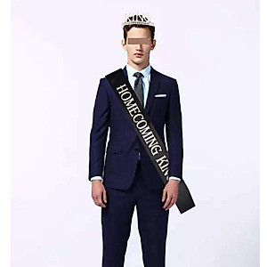 MEANT2TOBE Prom Sash and Crown for Girls and Boys - Fabulous Party Set: Glitter Sash + Rhinestone Silver Premium Metal Tiara for Her and Him, Prom Present for Graduation Party