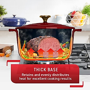 T-fal Cast Iron Enameled Dutch Oven 6 Quart Induction Oven Broiler Safe 500F Pots and Pans, Cookware Red