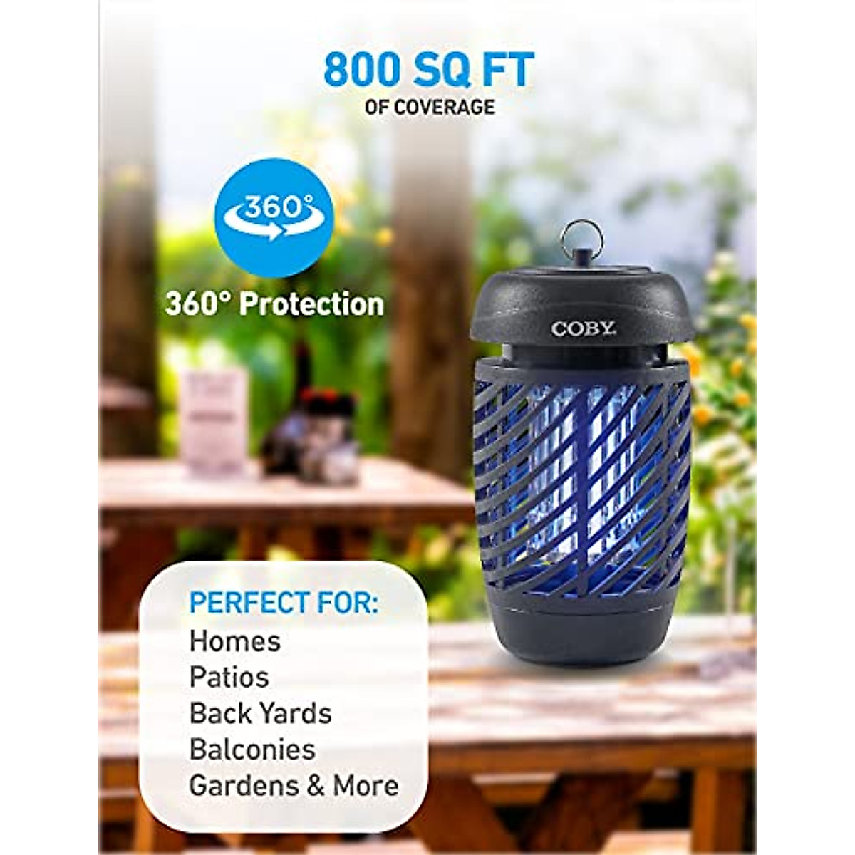 Coby Bug Zapper for Outdoor & Indoor, 10W, Covers 800 Sq. Feet, Non-Toxic, Chemical-Free, Black (CBZ1J6)