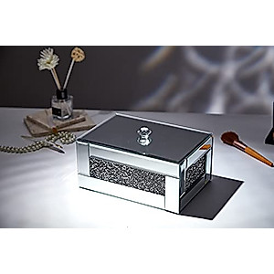 BANQLE Jewelry Box Watch Box Mirrored Makeup Organizer for Dresser Crystal Vanity Box Silver Bling Crushed Diamond