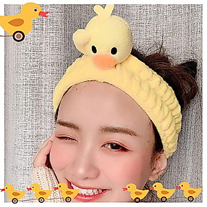 Cualque Funny Duck Headband, Cute Animal Frog Cat Duck Star Flower Dinosaur Spa Face Wash Headband Cute Makeup Headband Face Washing Hair Bands Shower Yoga Head Wraps (Duck)