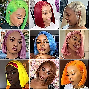 Lovigs Transparent Lace Front Wigs Human Hair with Baby Hair Natural Hairline Blonde Bob Wig Straight Hair Brazilian Virgin Human Hair 613 Bob Wigs for Black Women(8 Inch 613 color)