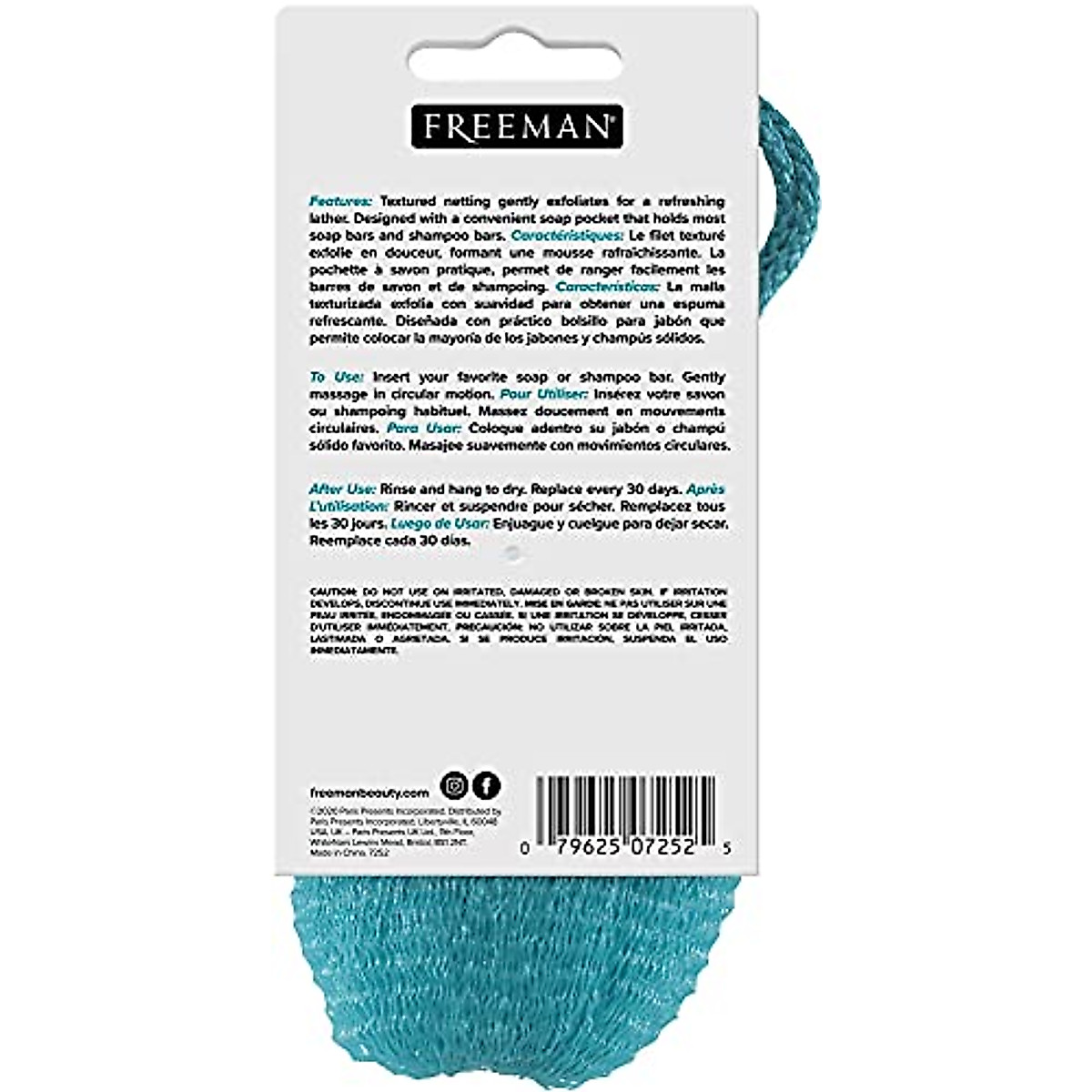 Freeman Net Soap Pouch, Exfoliating Mesh Body Scrubber, Bath & Shower Pouf Removes Dead Skin, Dirt, & Impurities, for Soap Bars, Mild Exfoliation, Self-Tan Prep, 4 Count