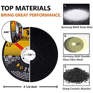 PEGATEC Cut Off Wheels 50 Pack, Quality Thin 4 1/2 x0.04x7/8 inch Cutting Disc, Metal & Stainless Steel Aggressive Cutting Wheel for Angle Grinder, General Purpose Metal Cutting (4.5inch)