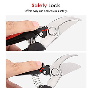 Housolution Pruning Shears Father's Day Gifts, Premium Heavy Duty Stainless Steel Ultra Sharp Multi-purpose Hand Pruning Scissors Snip Leaf Trimmer Branch Clippers with Handle for Garden, Black & Red